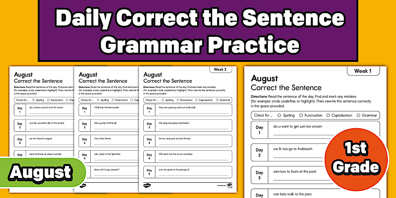 First Grade August Grammar Practice