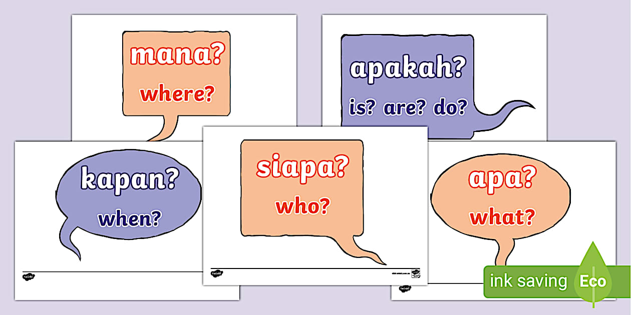 Question Words on Speech Bubbles Indonesian (teacher made)