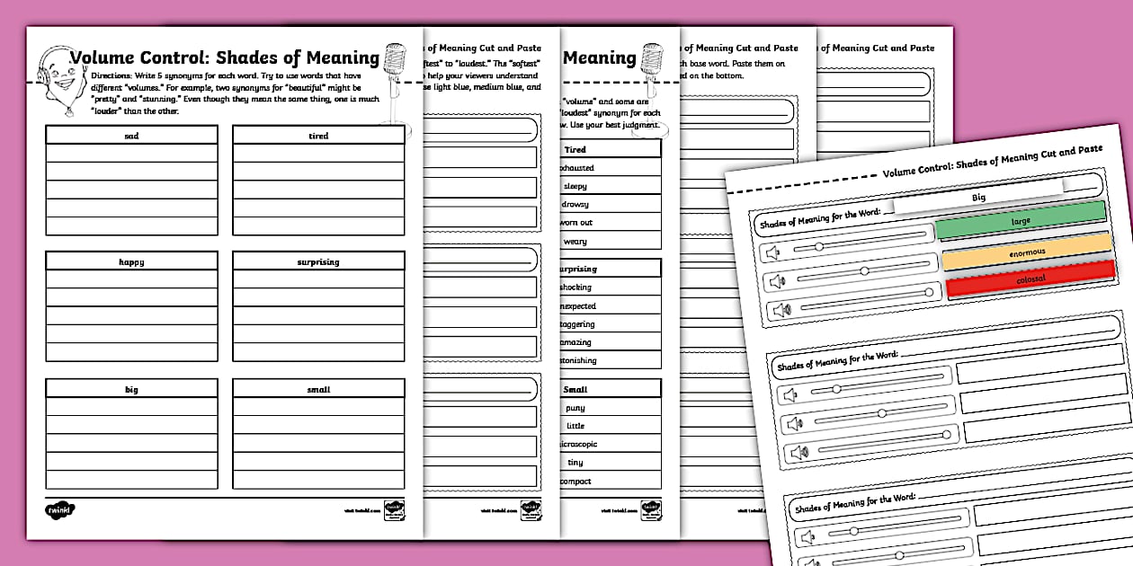 Shades of Meaning Differentiated Worksheets for 3rd-5th