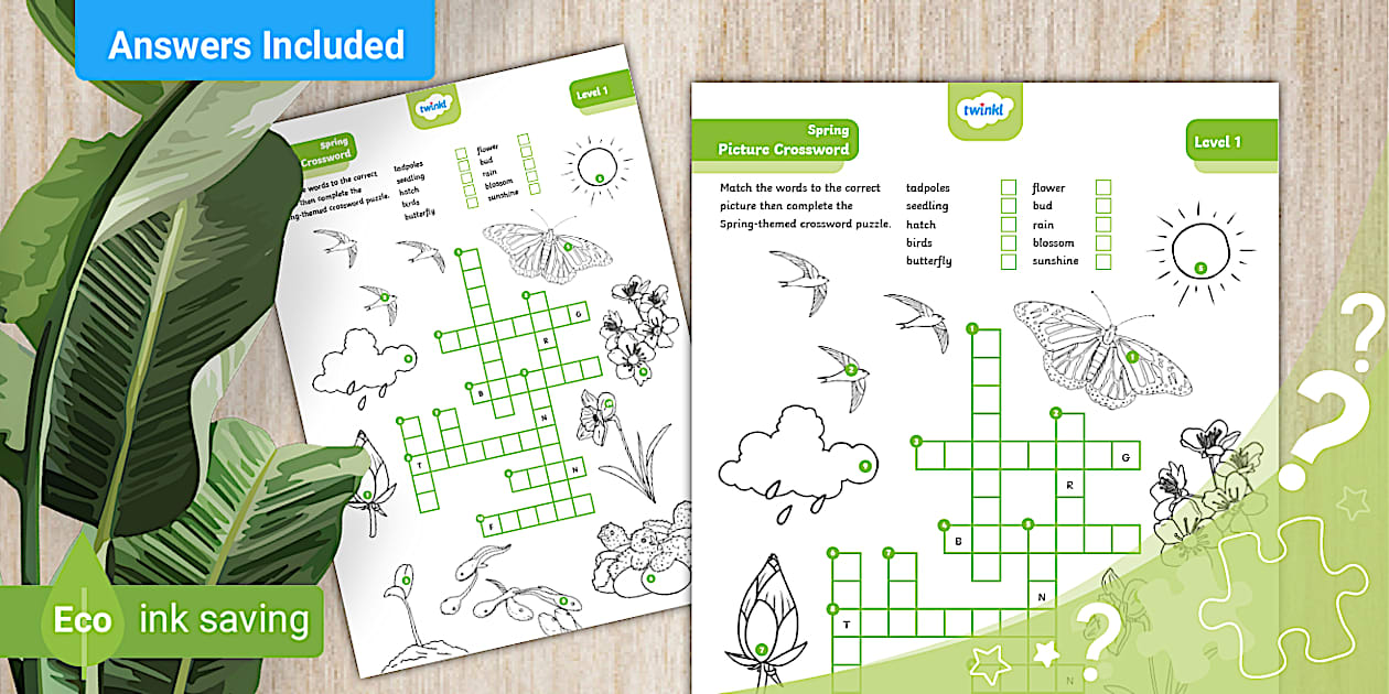 Spring Picture Crossword Puzzle - L1 - Twinkl - Kids Puzzles