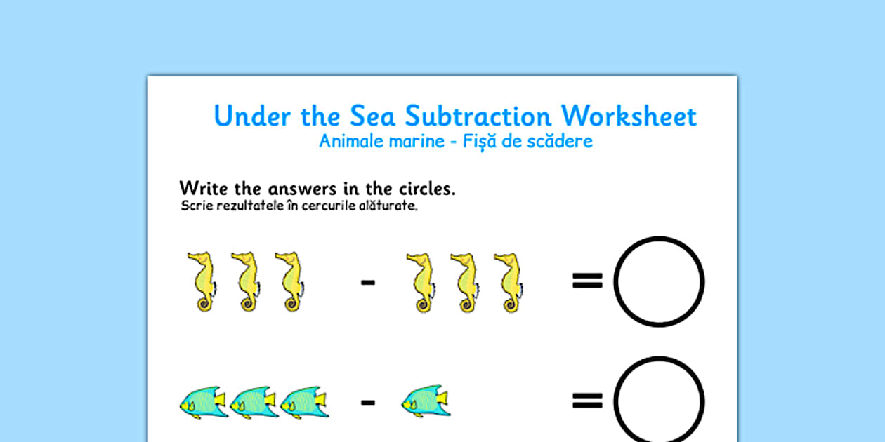 Under The Sea Subtraction Sheet Romanian Translation