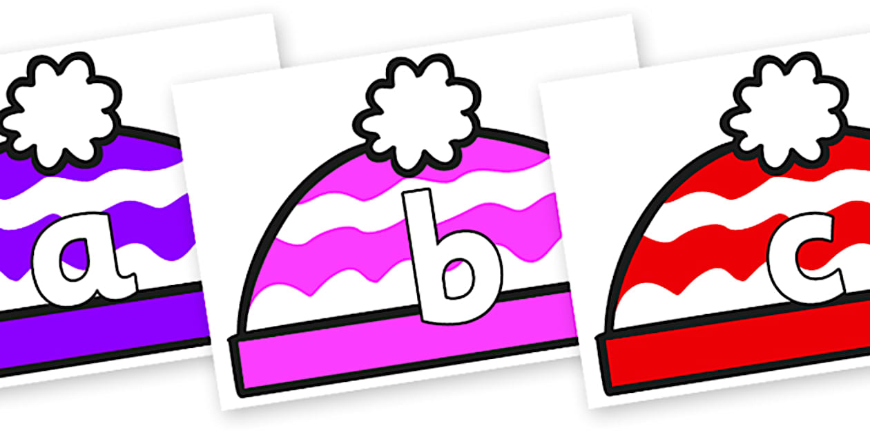 Cursive Phoneme Set on Woolly Hats (Multicolour) - Twinkl
