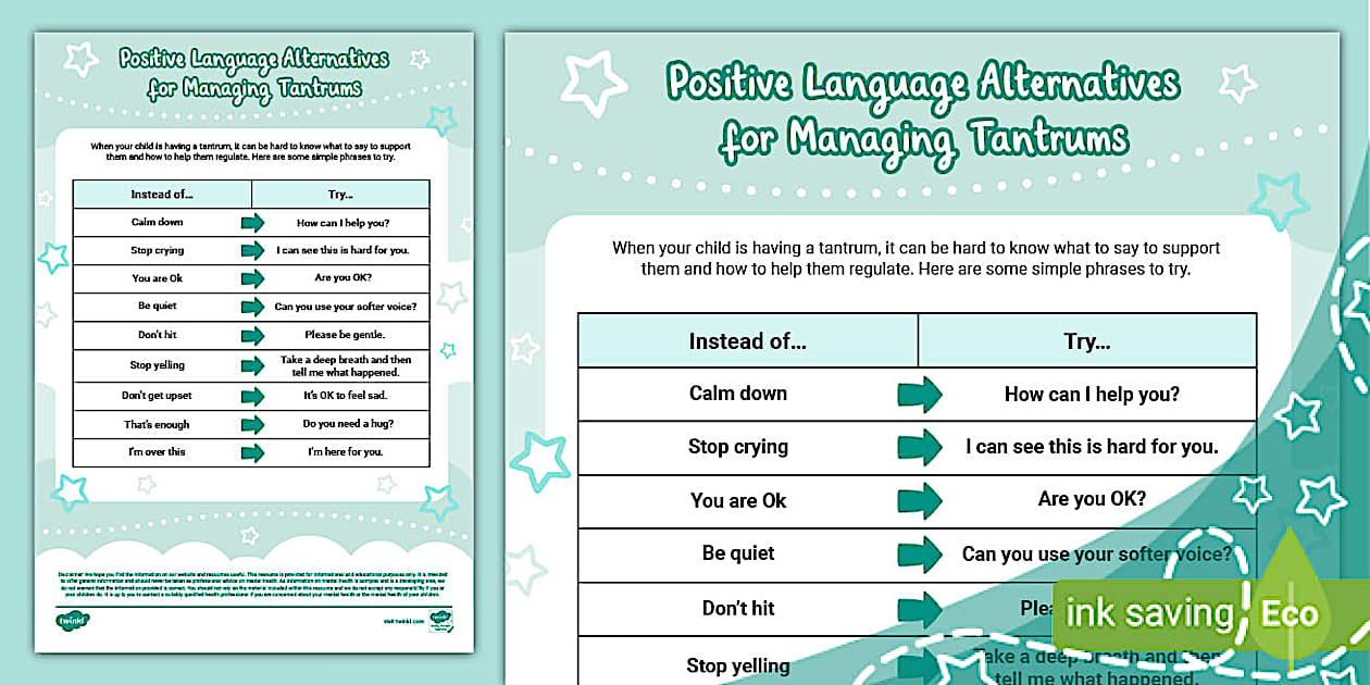 Positive Language for Tantrums (teacher made) - Twinkl