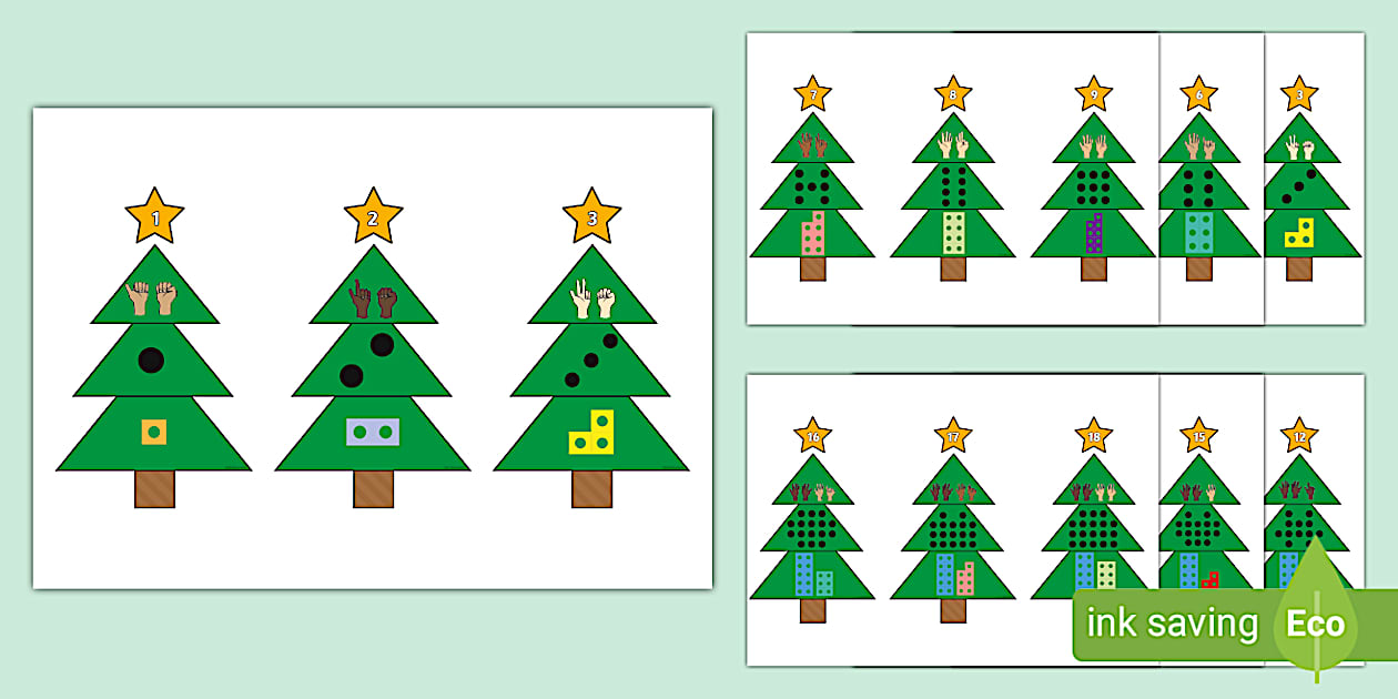 👉 Numbers 1 - 20 Matching Christmas Tree Themed Activity
