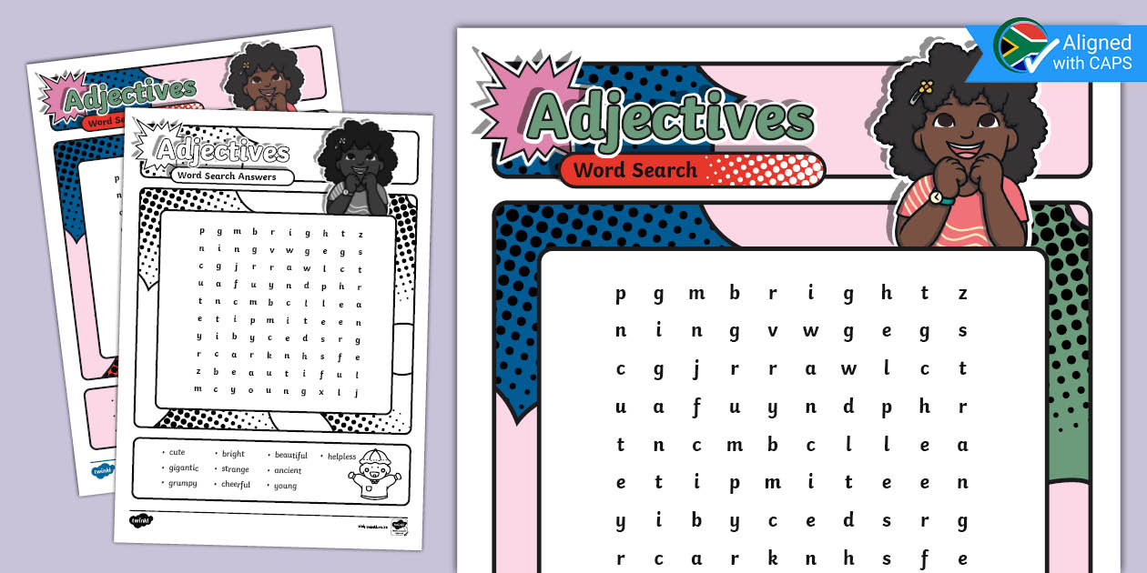Foundation Phase Home Language - Adjectives - Word Search (CAPS Aligned)
