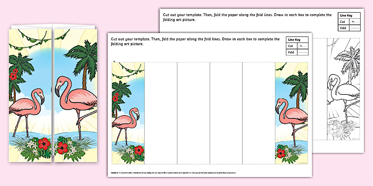 Flamingo Folding Art Template - Twinkl Art - Twinkl