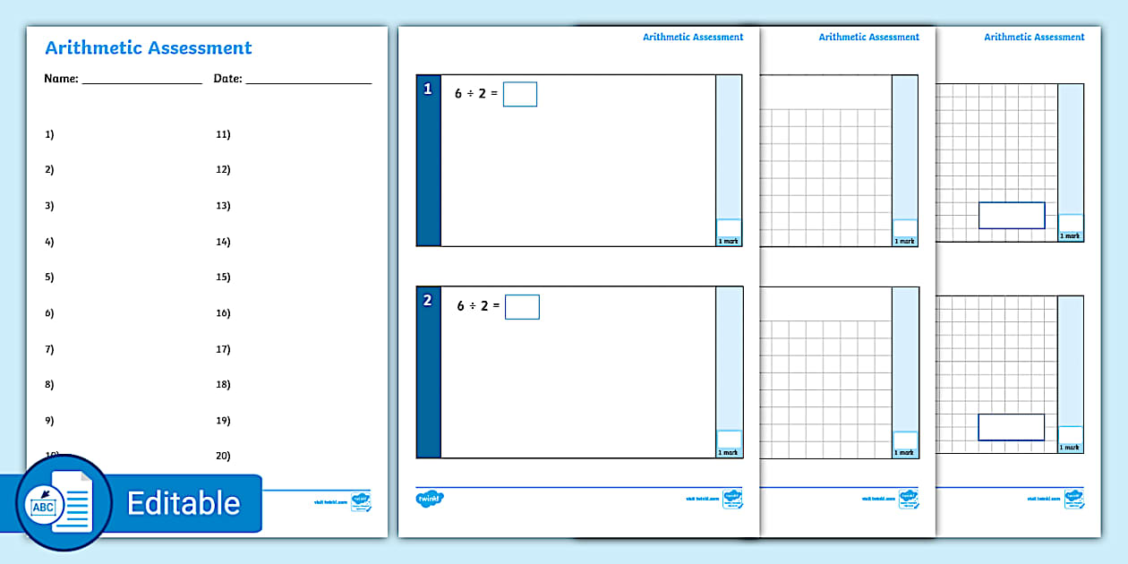 Editable Maths Arithmetic Assessment - Twinkl