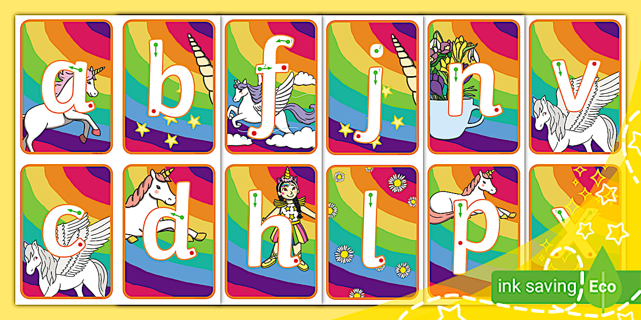 Unicorn-Themed A to Z Lower-Case Letter Formation Cards
