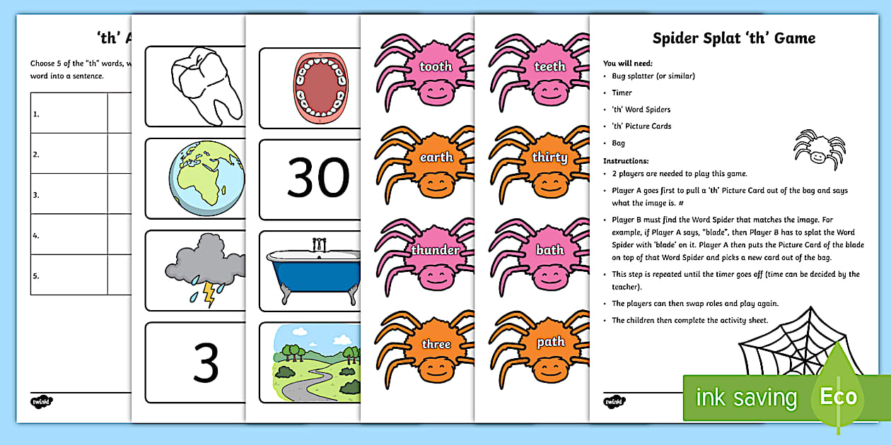 Spider Splat 'th' Game (teacher made) - Twinkl