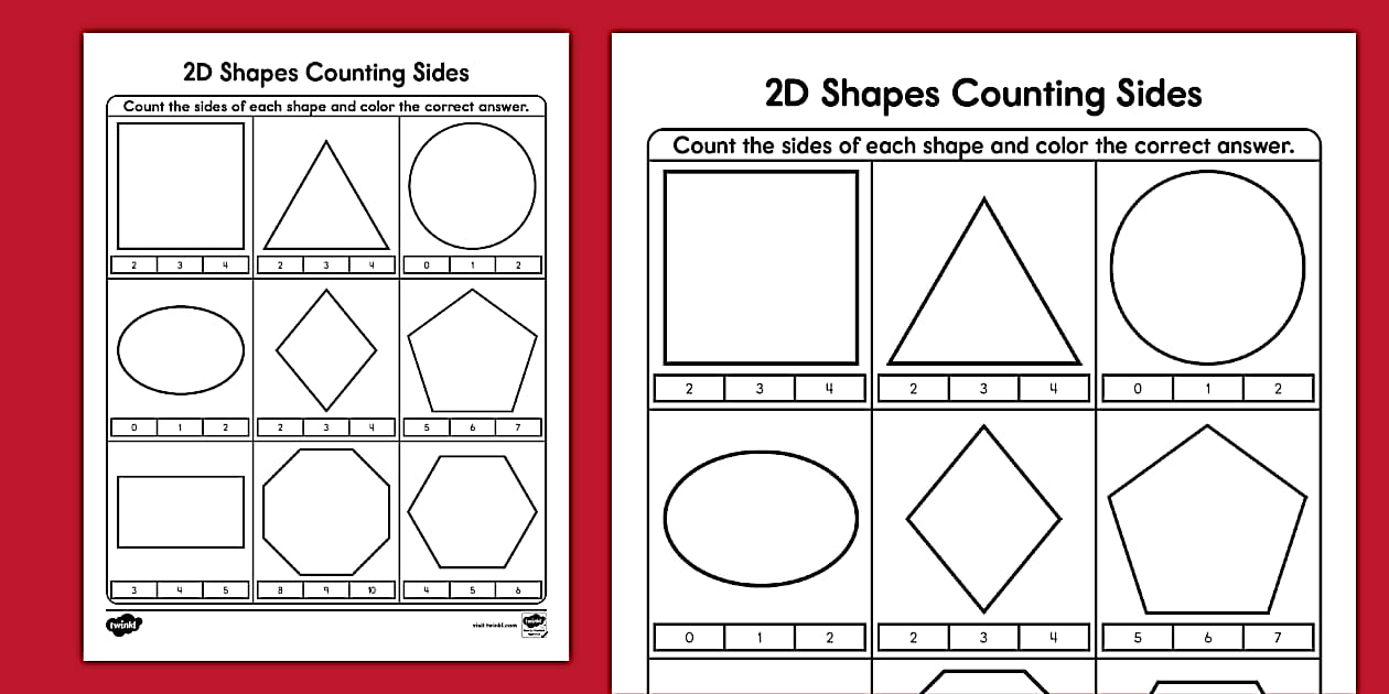 Kindergarten 2D Shapes Counting Sides Activity Sheet
