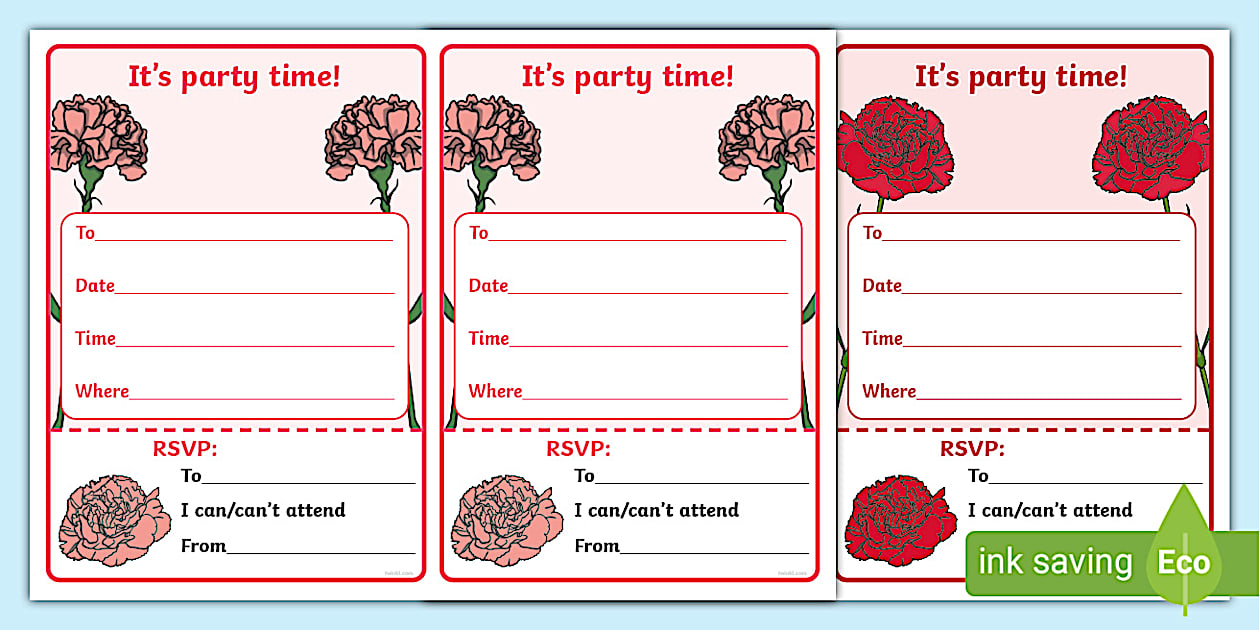 Carnation-Themed Party Invitations | Twinkl | Party | KS1