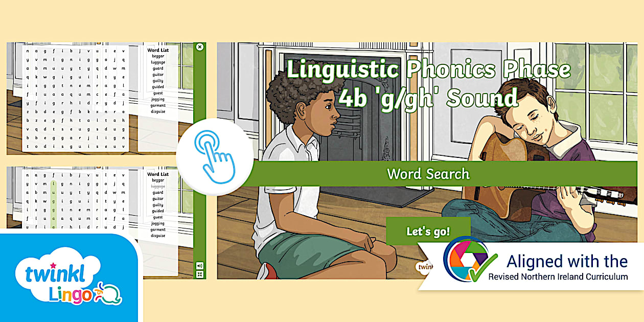 Linguistic Phonics Phase 4b 'g/gh' Interactive Word Search