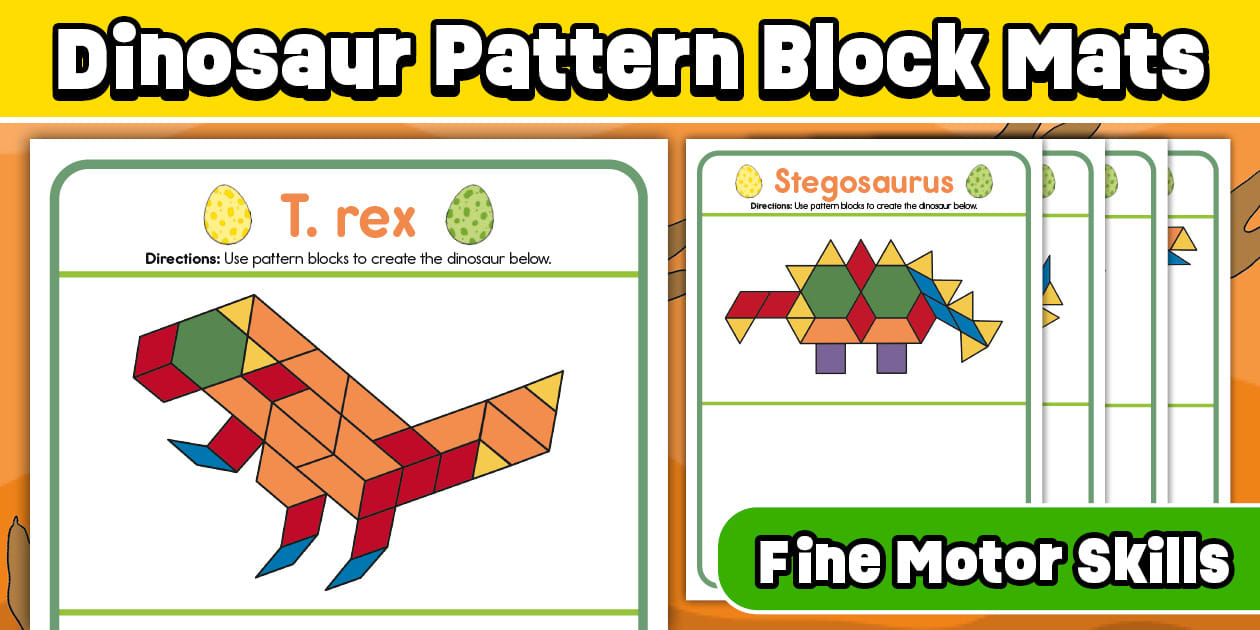 Dinosaur Pattern Blocks Activity Mats for Kids | Twinkl USA