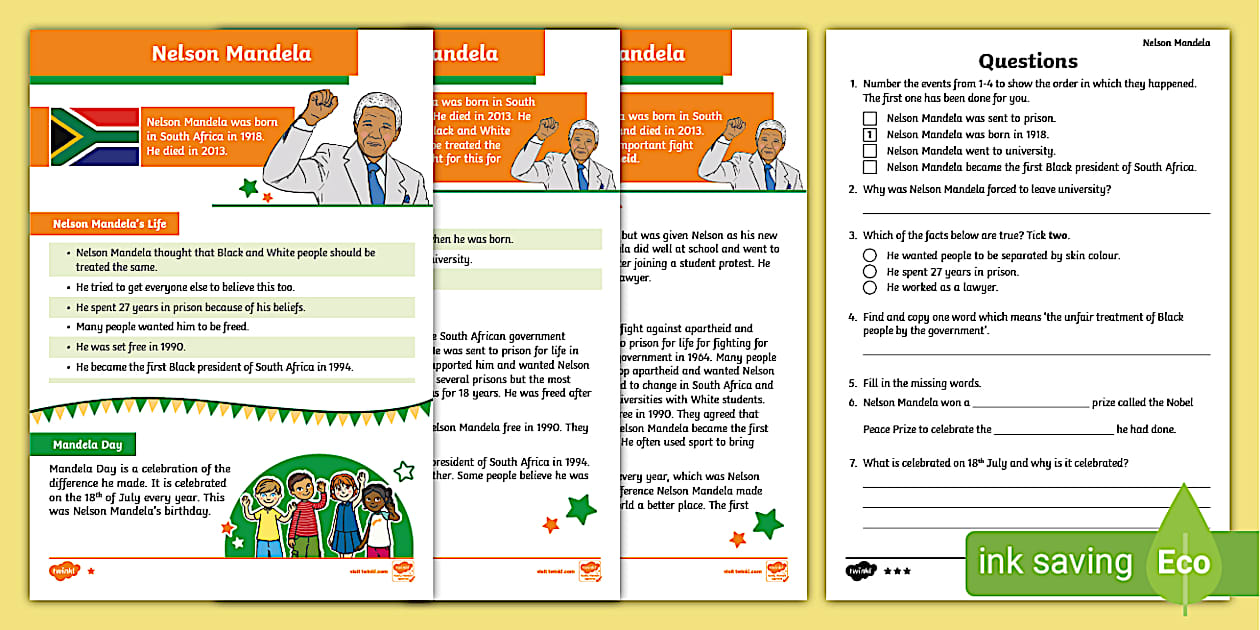 Nelson Mandela Differentiated Reading Comprehension Activity