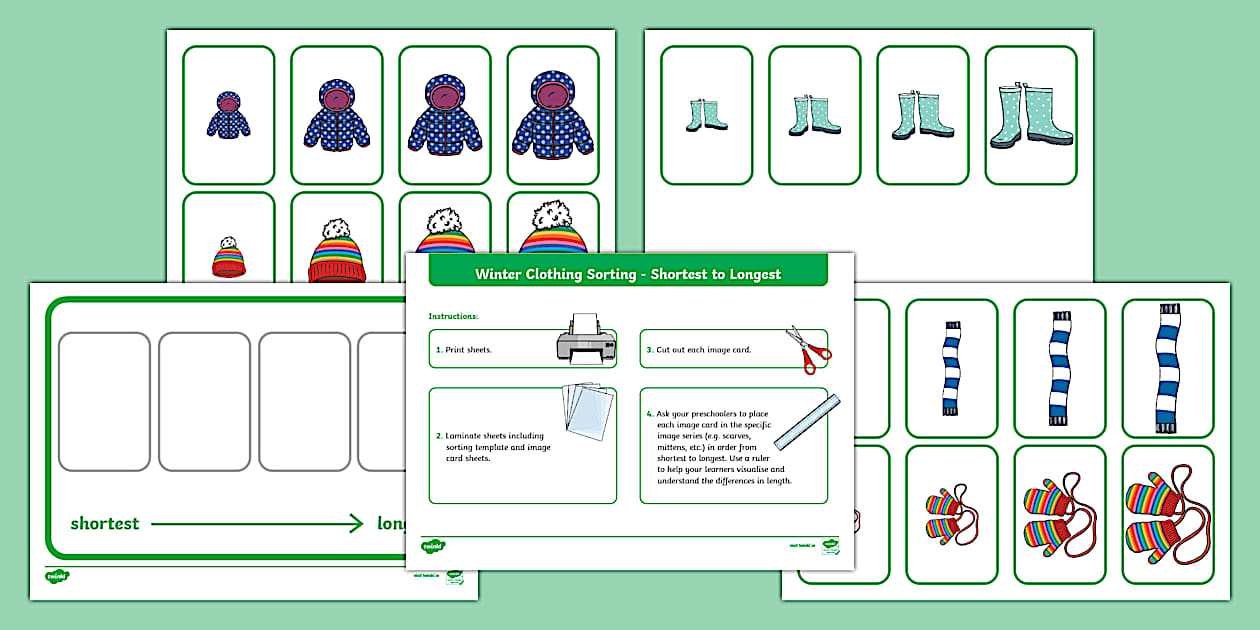 Winter Clothing Sorting - Shortest to Longest (teacher made)