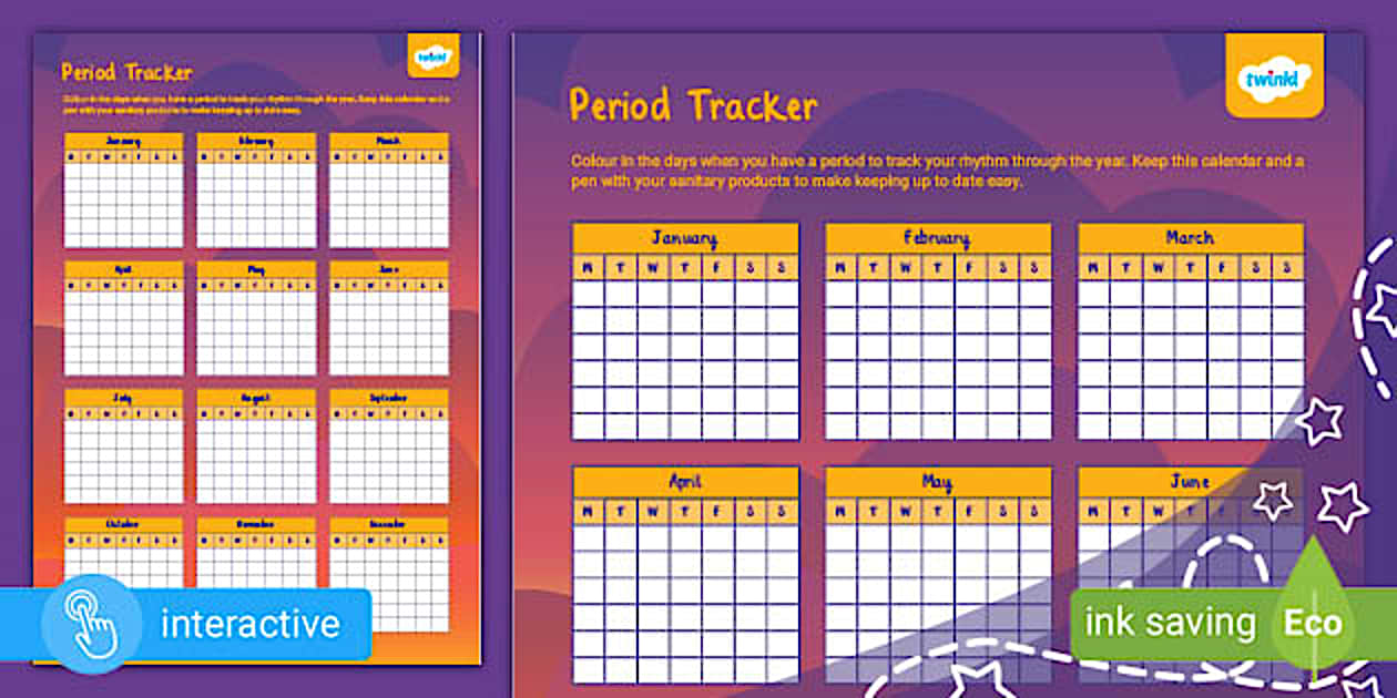 Sunrise and Sunset-Themed Period Tracker - Twinkl