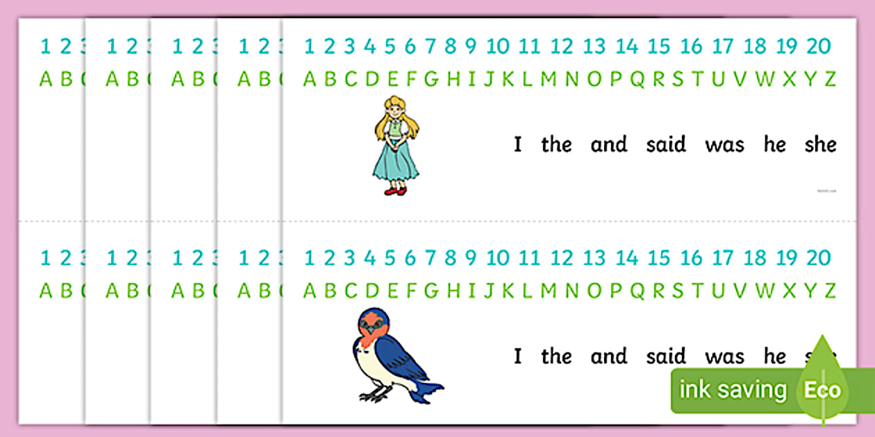 Thumbelina Combined Number and Alphabet Strips - visual aid