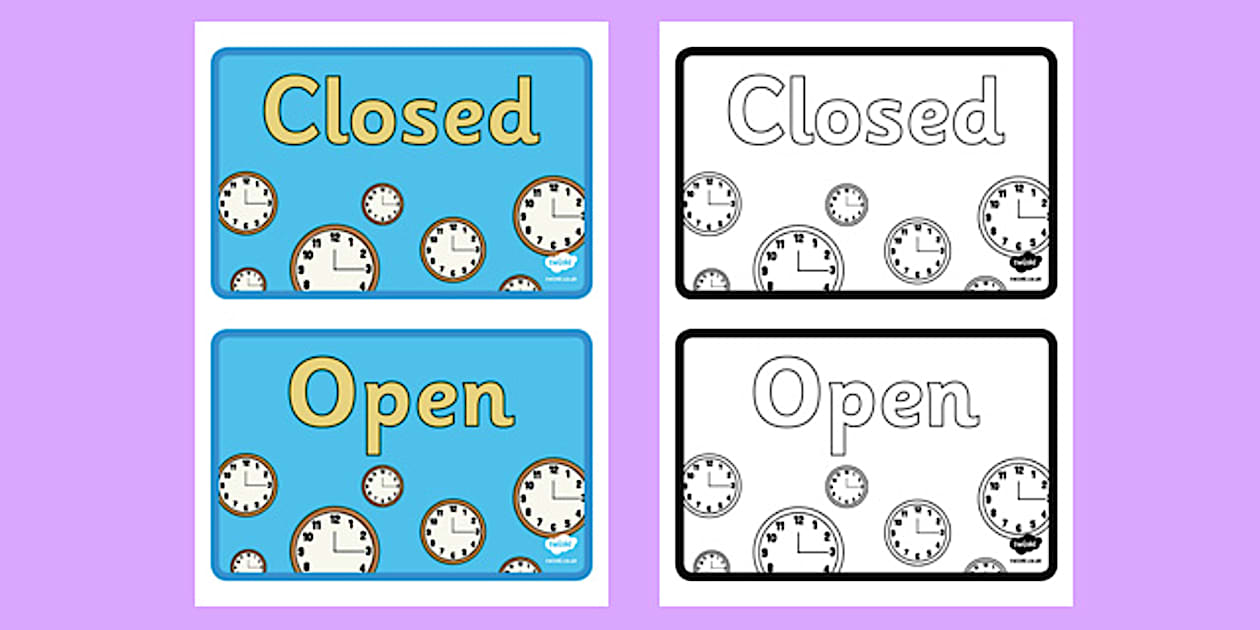 Black and White Clock Shop Role Playing Open and Closed Business Sign