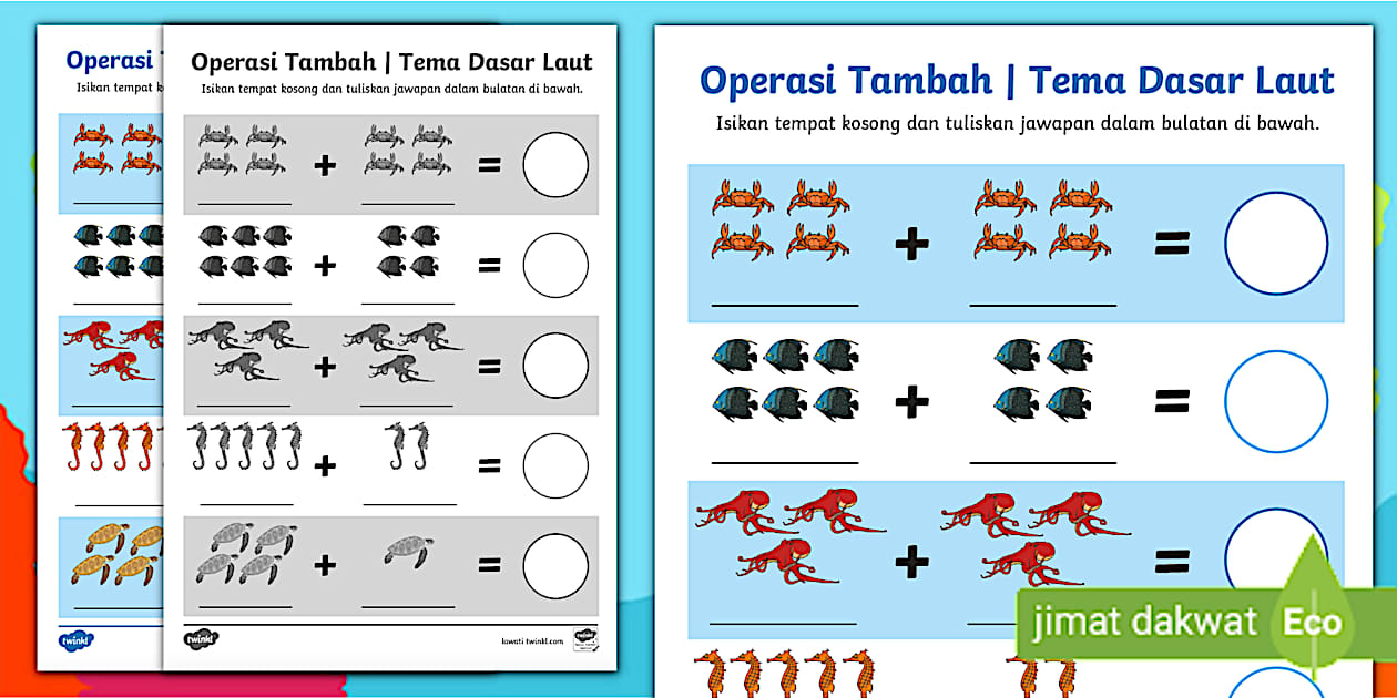 Latihan Operasi Tambah Lingkungan 10 - Tema Dasar Laut