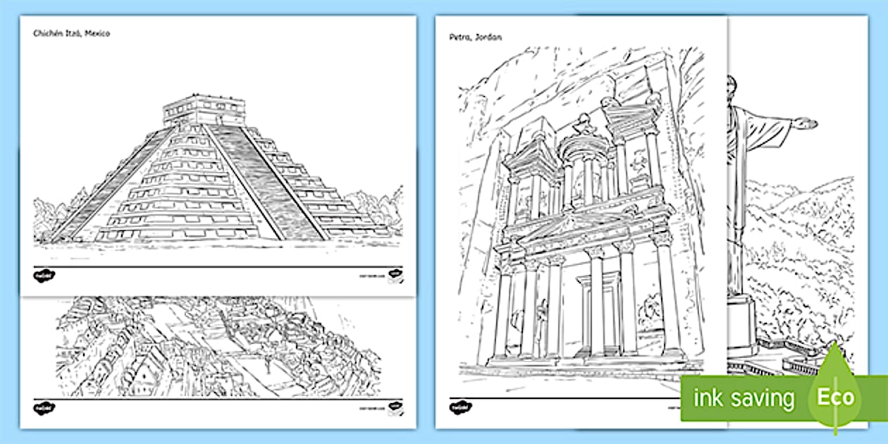 The Seven Wonders of the World Colouring Pages - Twinkl