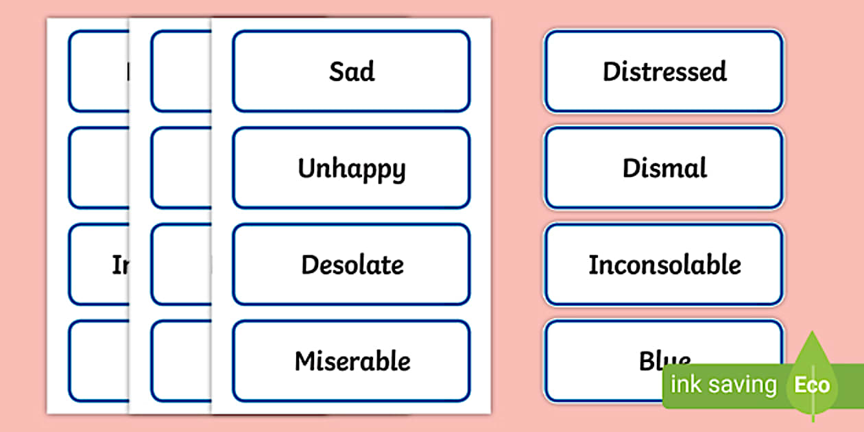 Sad Synonyms Word List - Ready to print Resources - Twinkl