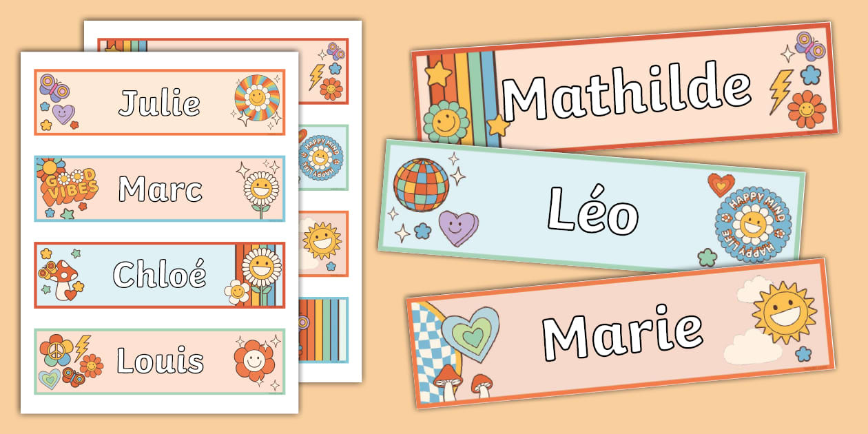 * NEW * Etiquettes de prénoms modifiables thème rétro