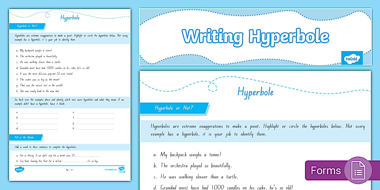 Level 3 Writing - Hyperbole Worksheet (teacher made)
