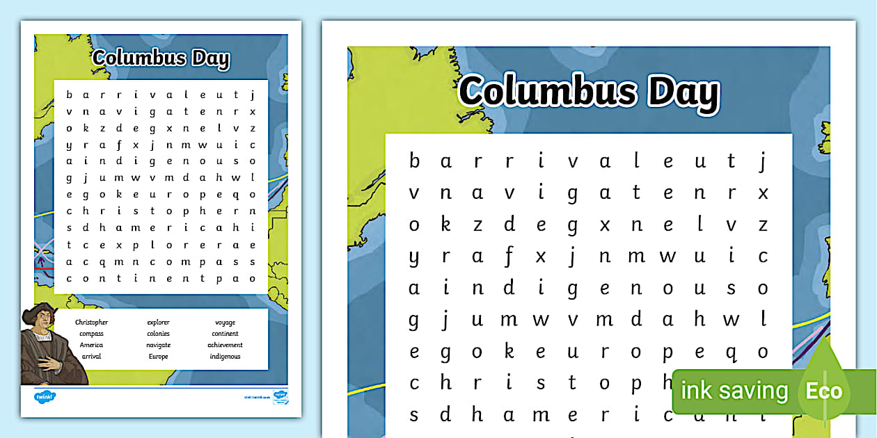 Columbus Day Word Search (Teacher-Made) - Twinkl