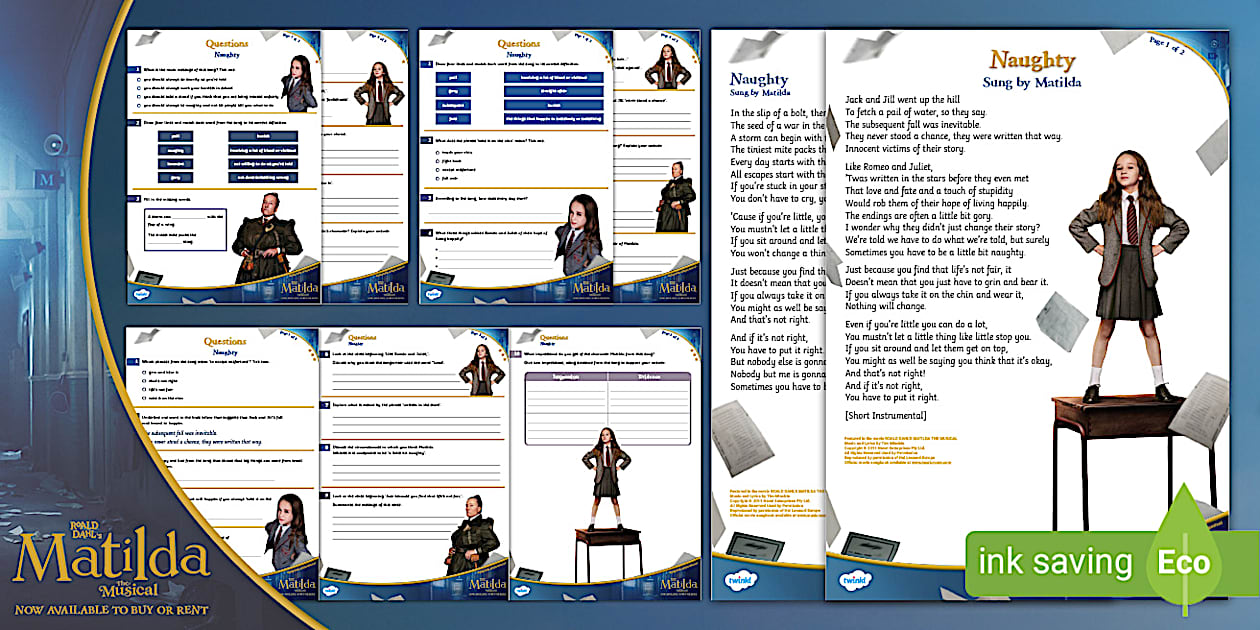 FREE! - Matilda The Musical: Song Lyrics Differentiated Reading ...