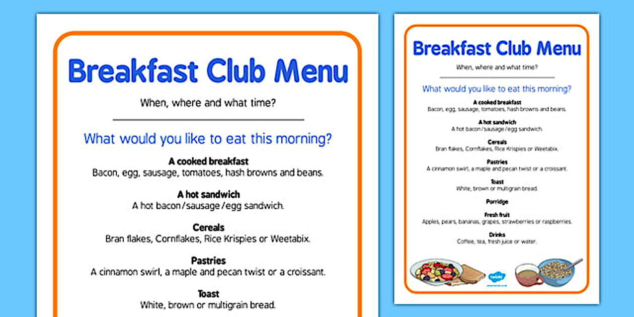 Elderly Care Hydration and Nutrition Week Breakfast Club Menu