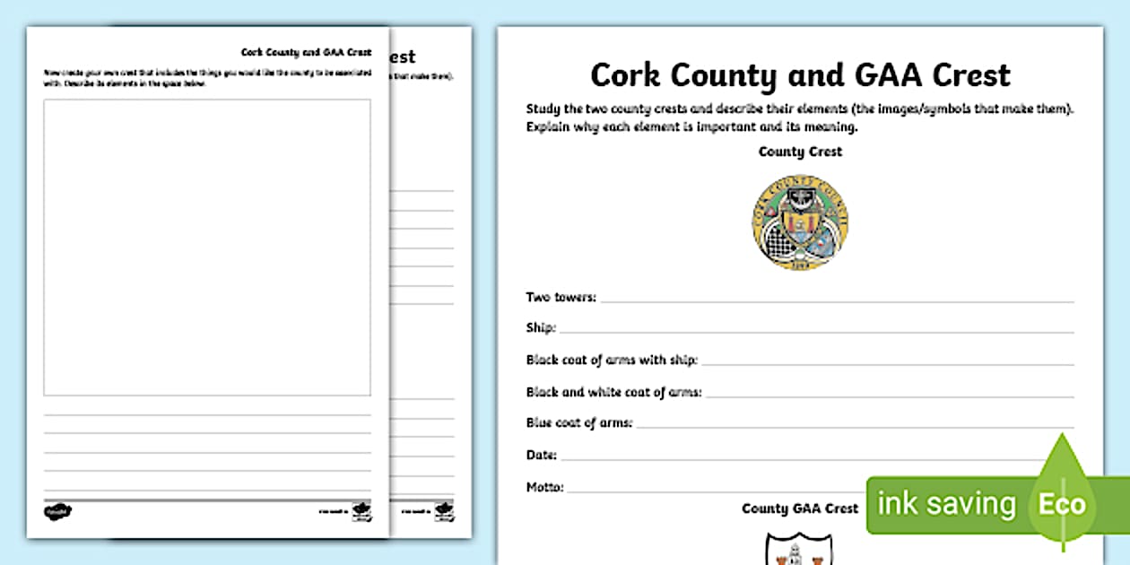 Cork County and GAA Crest Worksheet / Worksheet - Twinkl