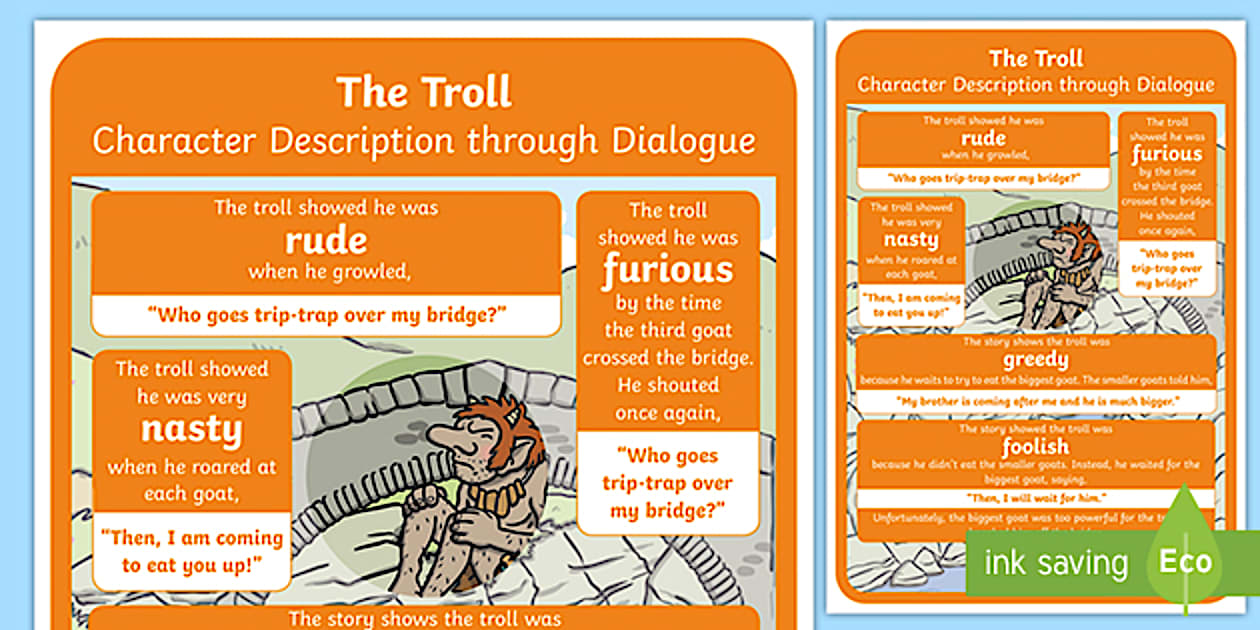 KS1 Character Description through Dialogue Poster: The Troll