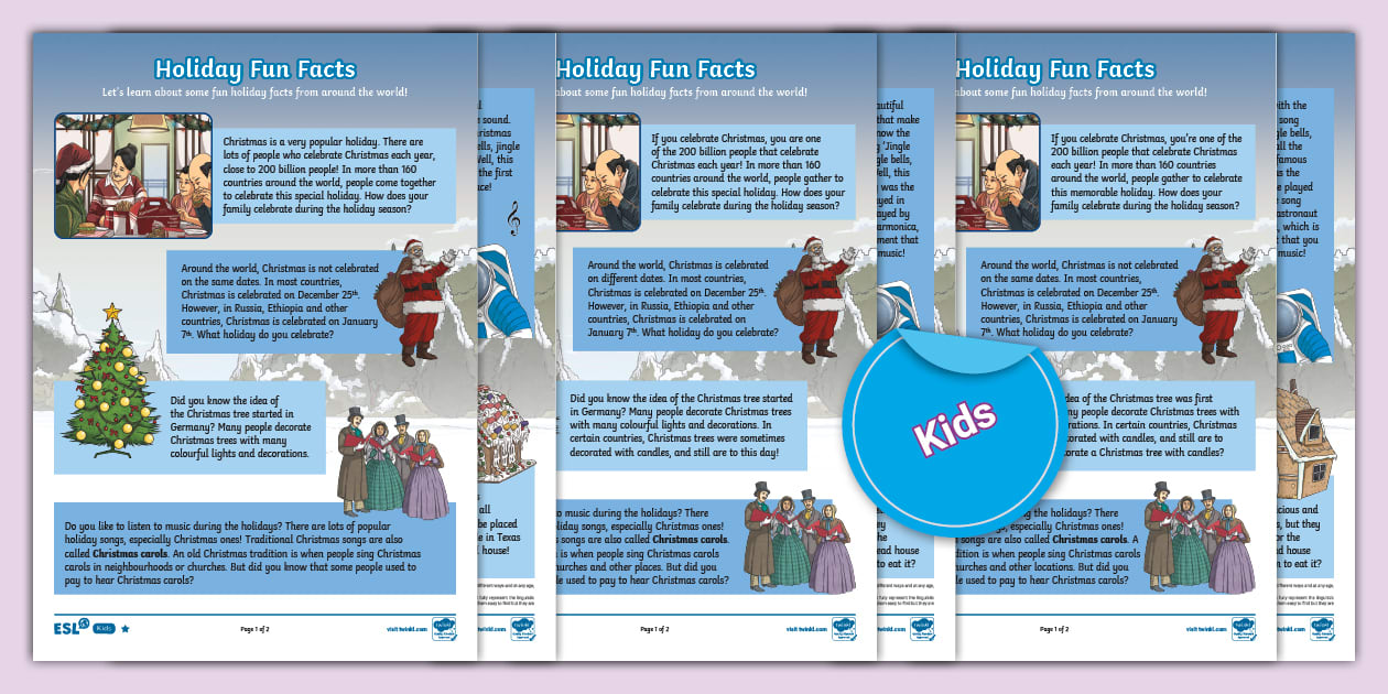 ESL Holiday Fun Facts Reading Comprehension for Kids