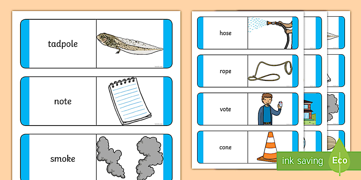 Black and White 'o_e' Sound Matching Word and Picture Cards