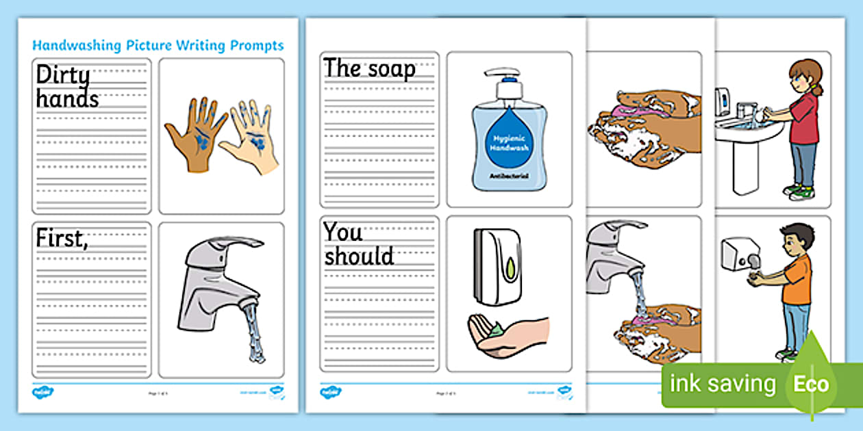 Precursive Handwashing Simple Sentence Writing Prompt Pictures Activity