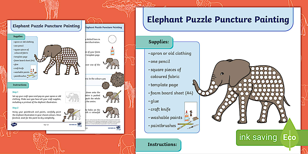 Elephant Puzzle Puncture Painting Craft (teacher made)