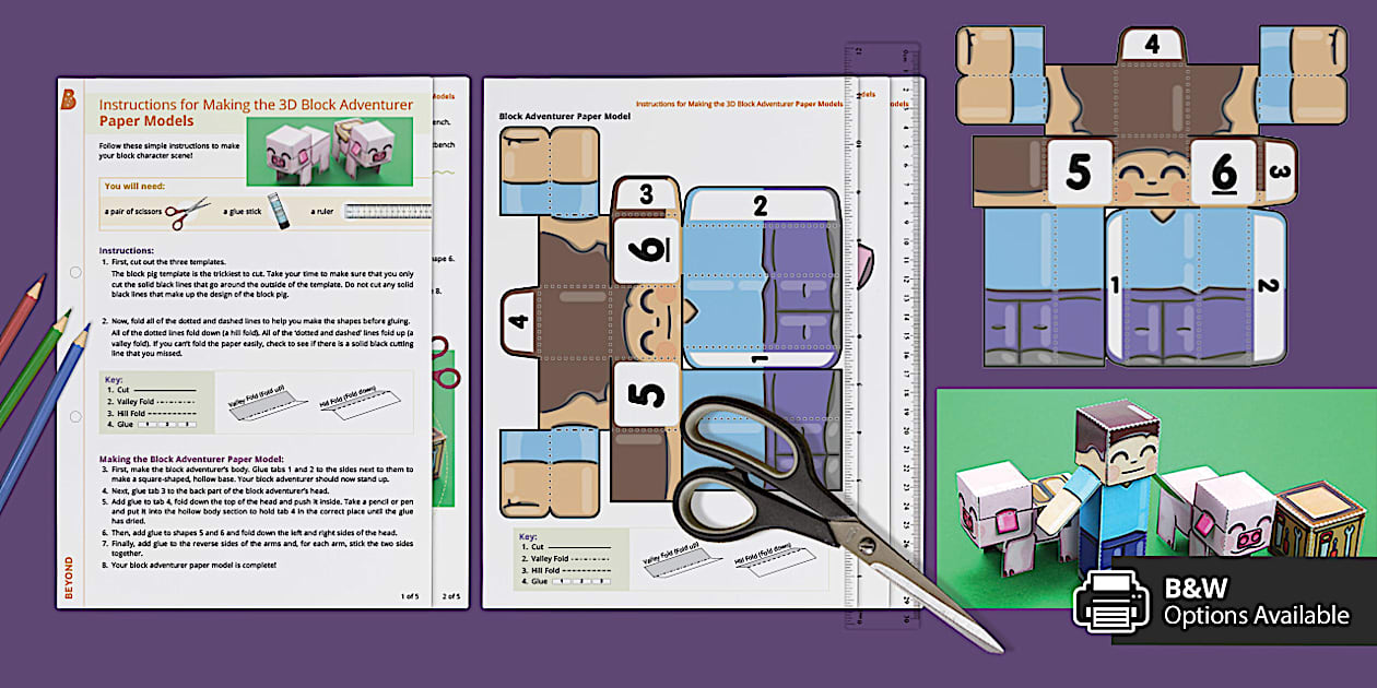 3D Block Adventurer Paper Models Pack (teacher made)