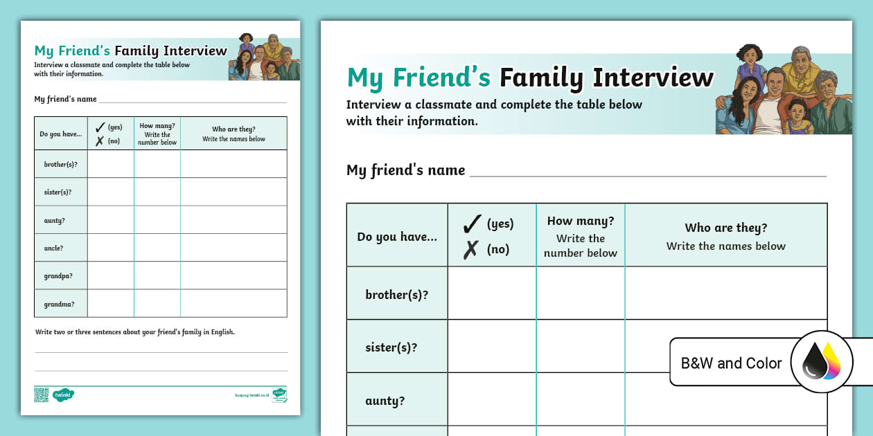 Worksheet My Family Interview Activity (teacher made)