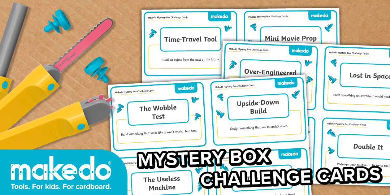 Twinkl Australia Years 3-6 Makedo Mystery Box Challenge Cards - STEM ...