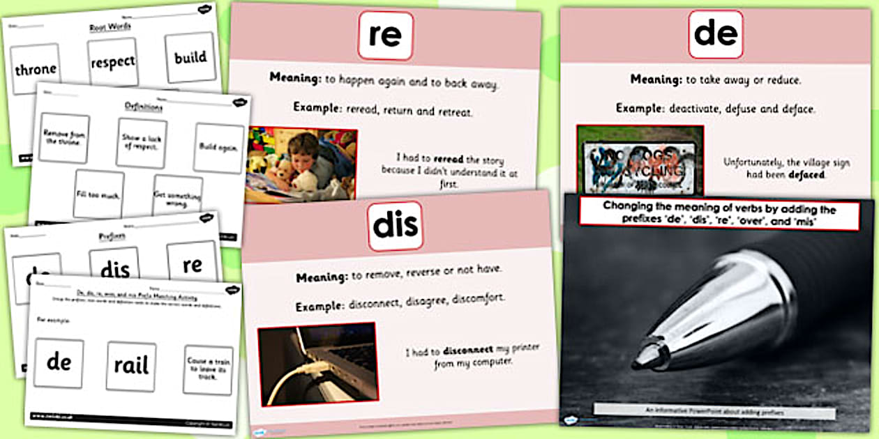 Adding Prefixes de- dis- re- over- and mis- Language Conventions Lesson