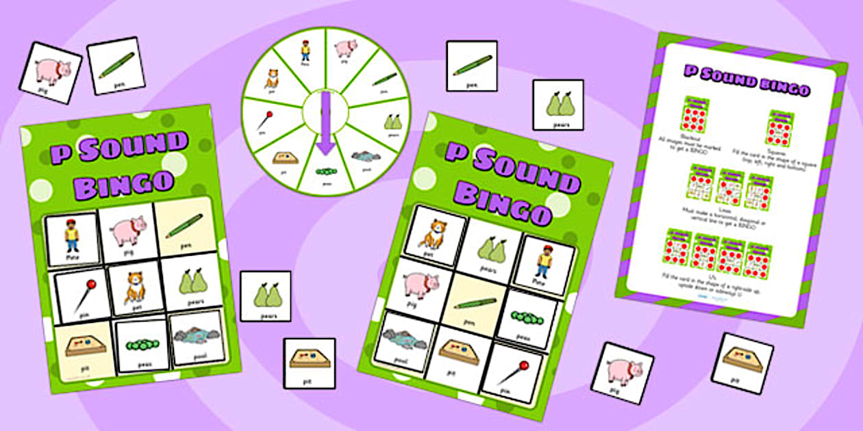 p Sound Bingo Game with Spinner (teacher made) - Twinkl