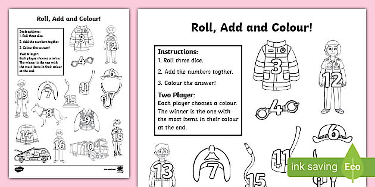 Emergency Workers Roll and Colour Worksheet (teacher made)