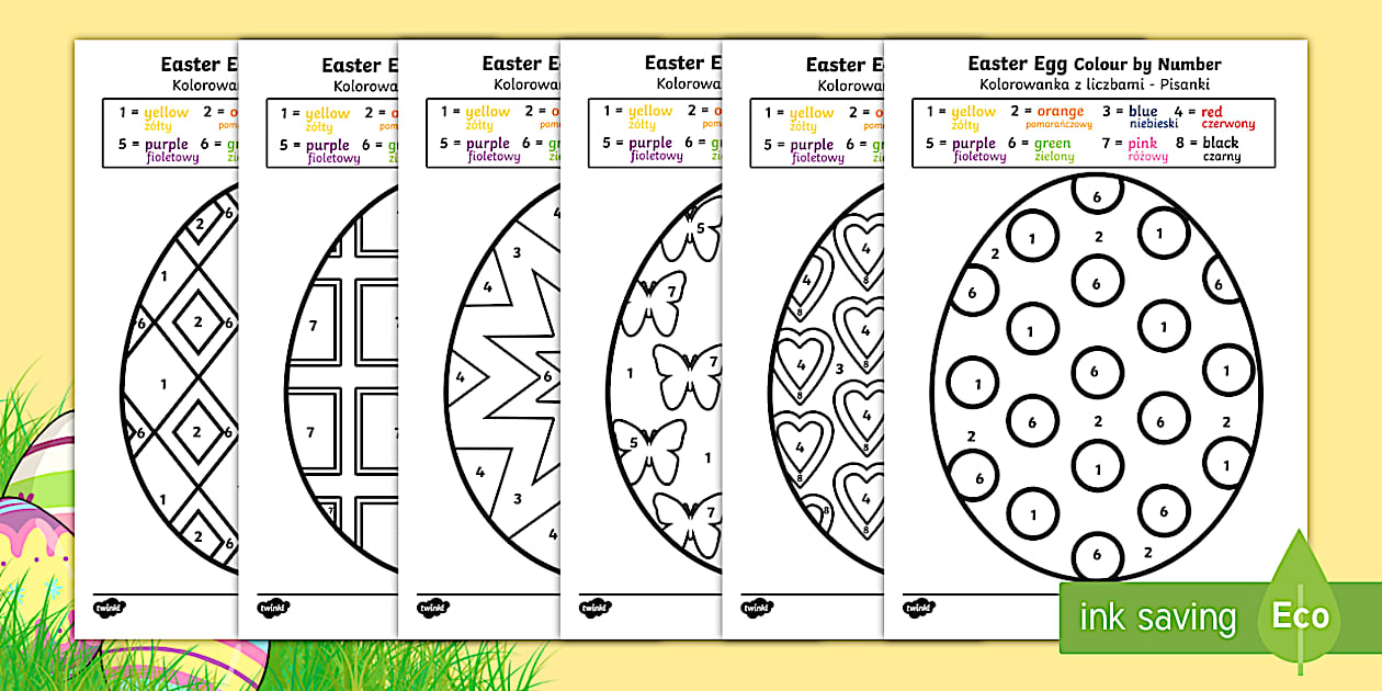 Easter Egg Colour by Number English/Polish - Easter Egg Colouring by ...