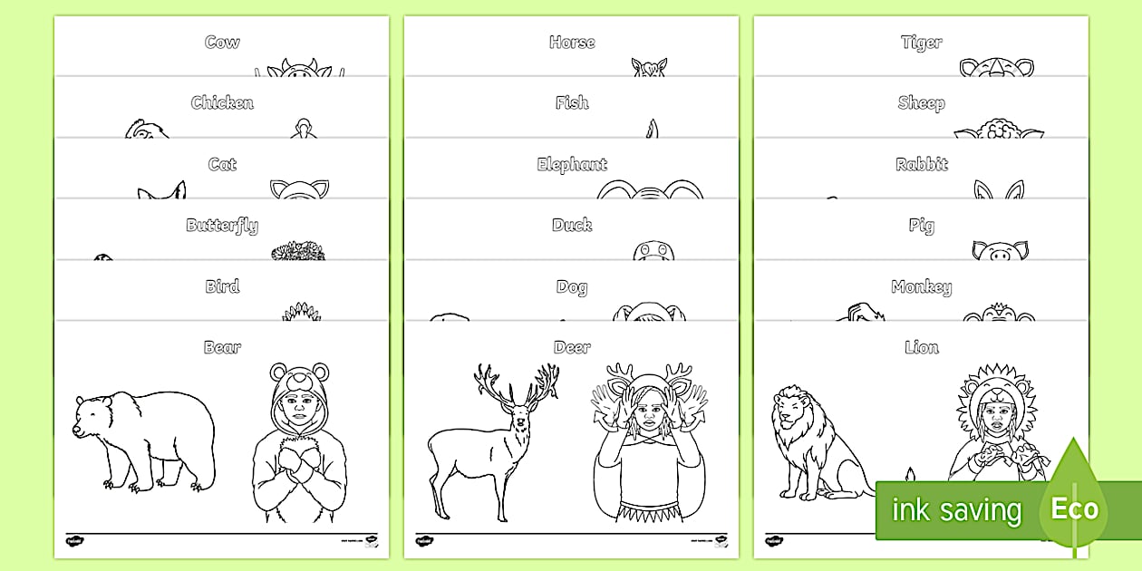 Colouring Sign Language Animals Pictures | BSL KS1 Resources