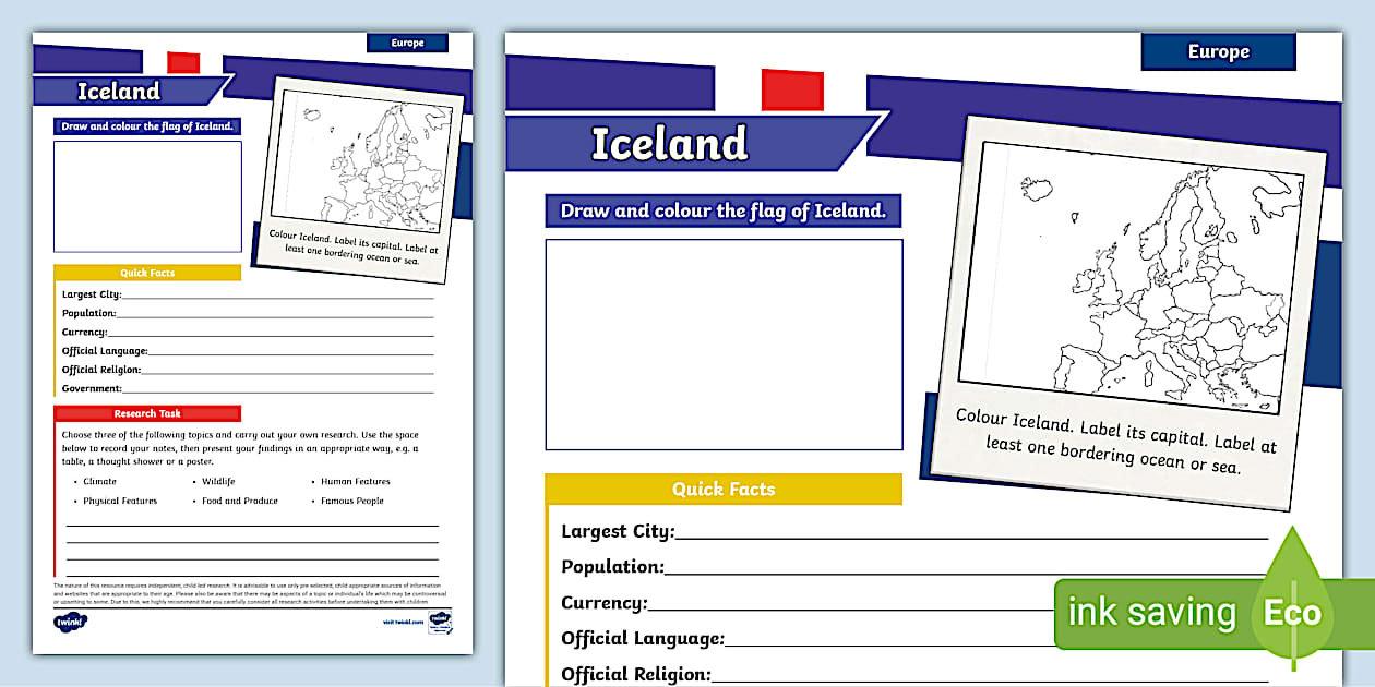 KS2 Iceland Research Activity - Geography (teacher made)