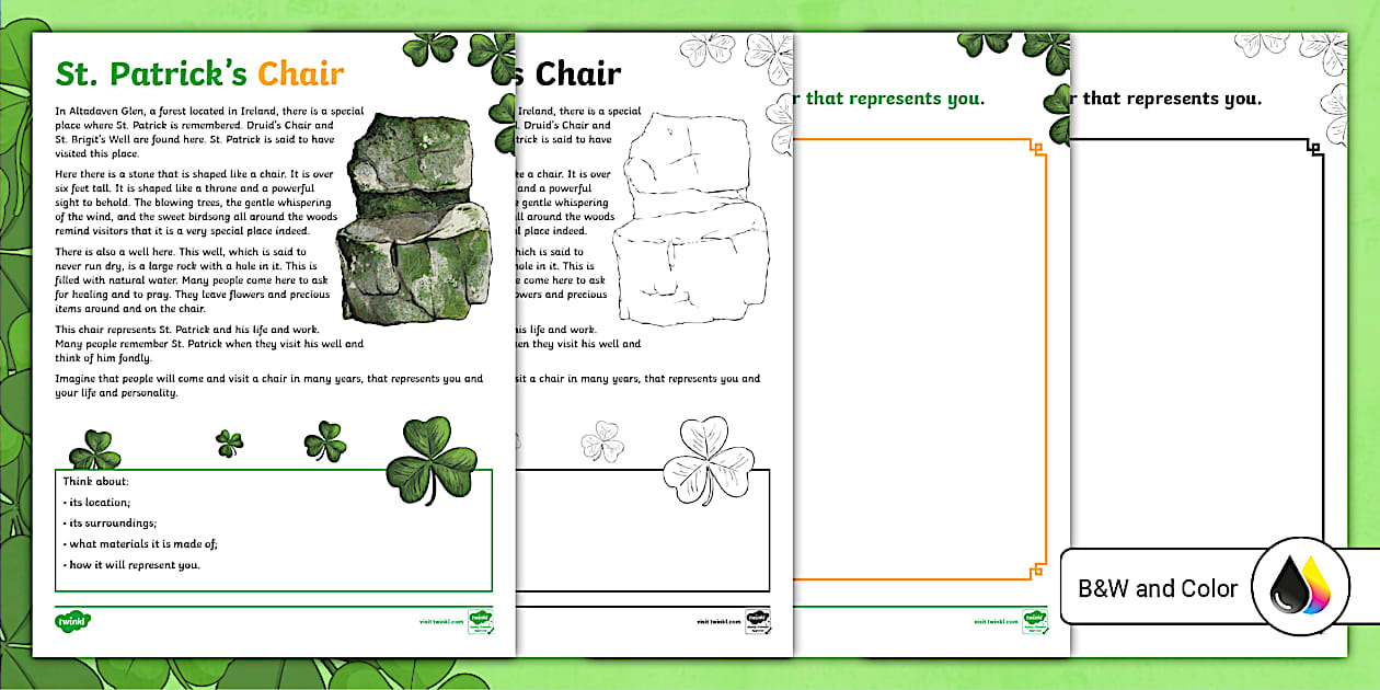 St. Patrick's Chair Read and Draw Worksheet for 3rd-5th Grade