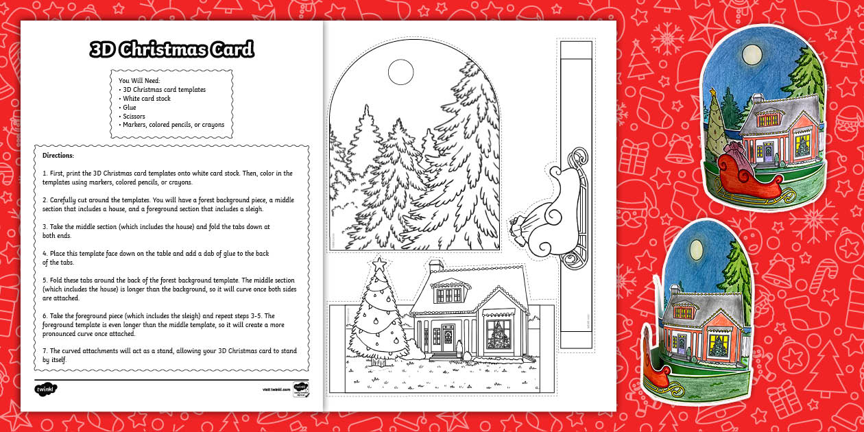 3D Christmas Card Craft (teacher made) - Twinkl