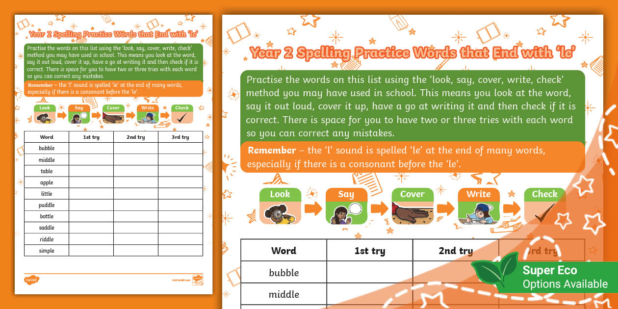 Words Ending in 'le' Worksheet | Parent Spelling Practice