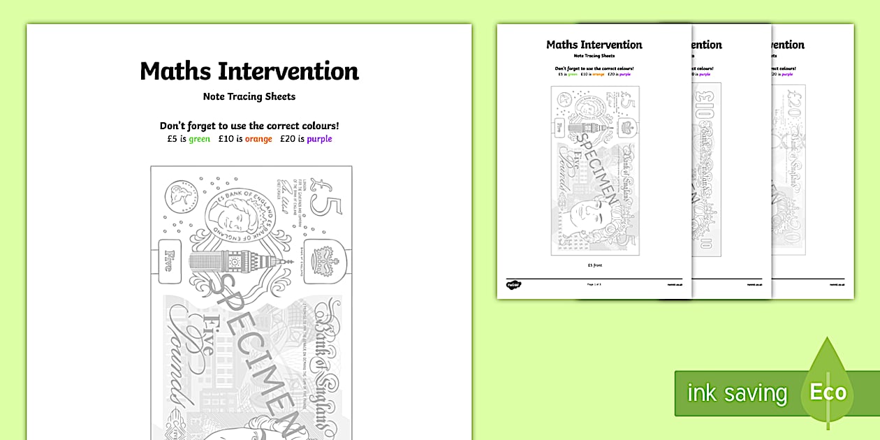 Maths Intervention Note Tracing Sheets - Twinkl