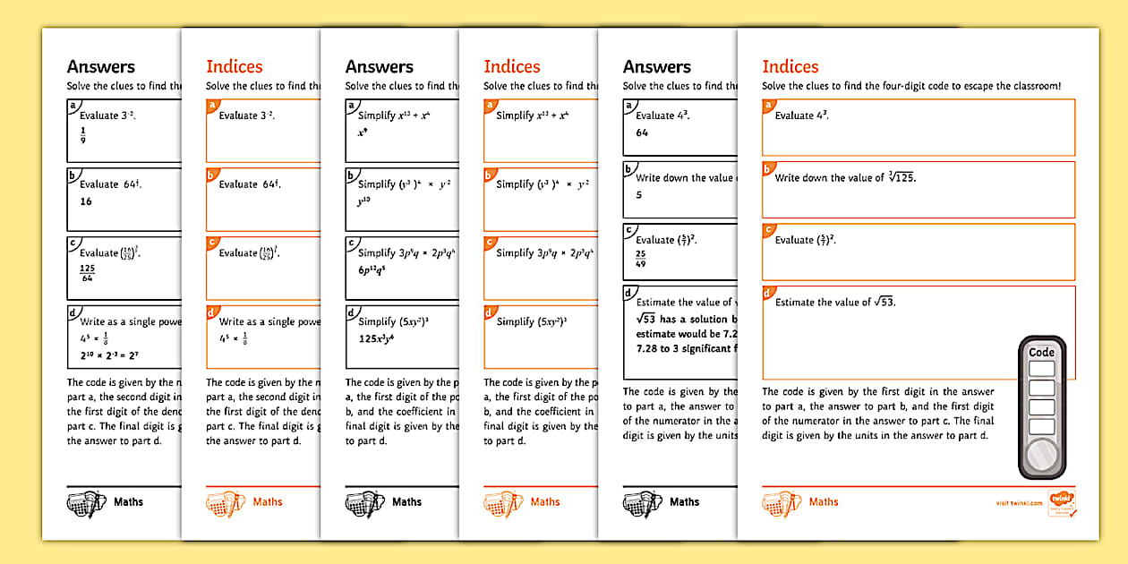 Escape the Room: Indices Activities | Number | Beyond Maths